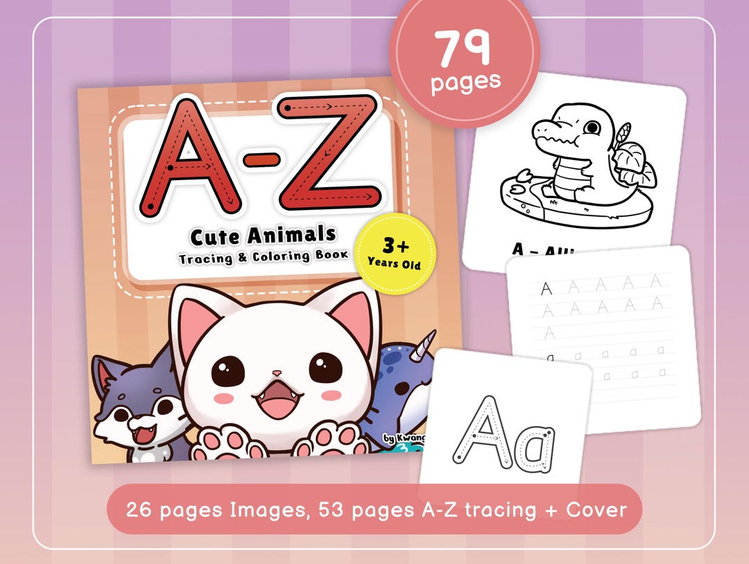 A-Z Cute Animals Tracing & Coloring Book by Kwangki | Activity Book for ...