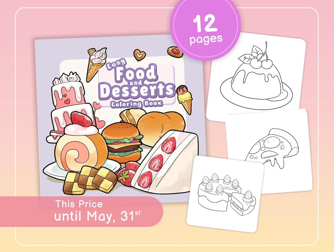 12 Coloring Pages From Easy Food and Desserts Coloring Book by Kwangki ...
