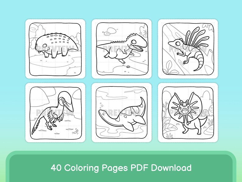 40 Coloring Pages | 40 Dinosaurs Coloring Book by Kwangki | Cute ...