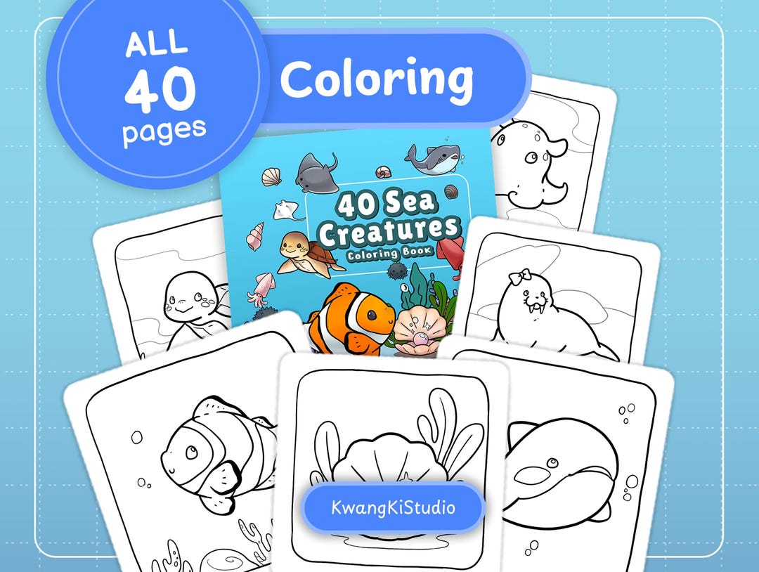 40 Coloring Pages | 40 Sea Creatures Coloring Book by Kwangki | Cute ...