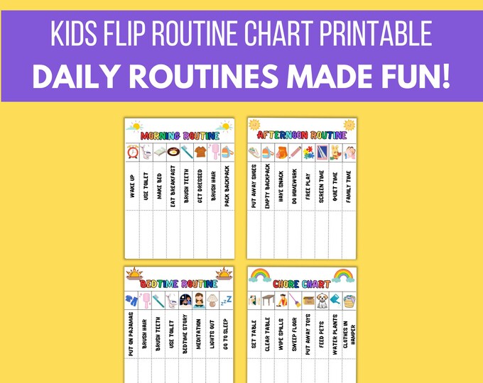 Daily Routine Flip Chart Editable Canva Template Blue Boys Planner ...