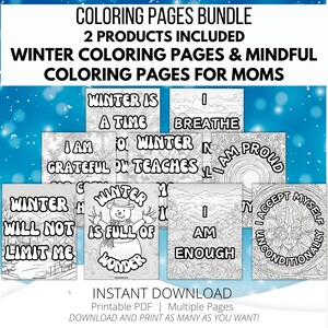 Motivational Coloring Pages Bundle, Mindful Coloring Printable, Winter ...
