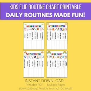 Kids Flip Routine Chart Printable, Morning Routine, Afternoon Routine ...