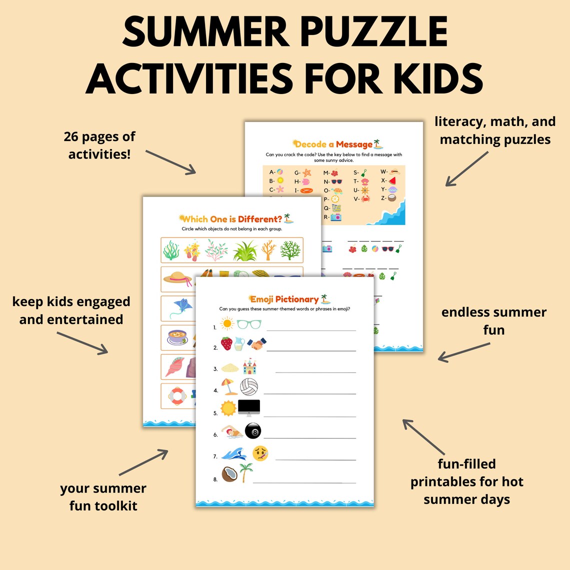 Summer Activities for Kids Printable Bundle, Summer Puzzle Activities ...