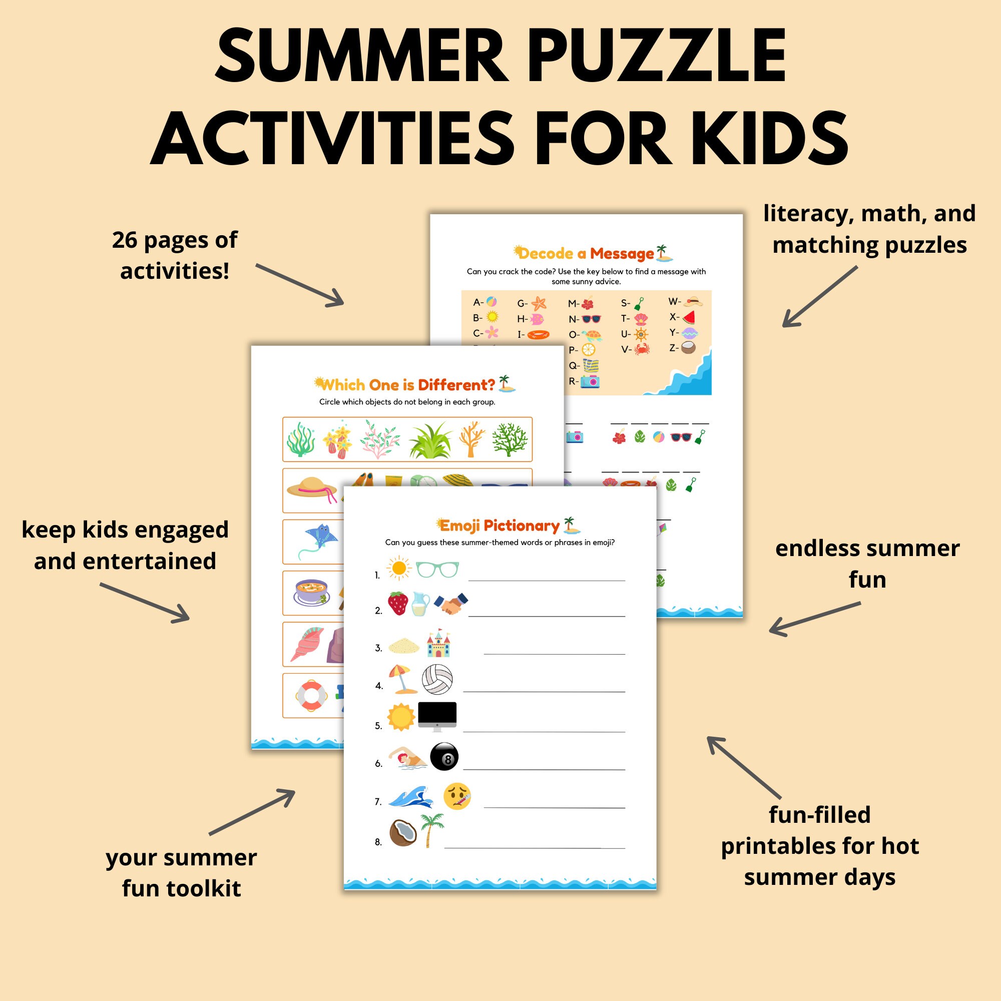 Summer Activities for Kids Printable Bundle, Summer Puzzle Activities ...
