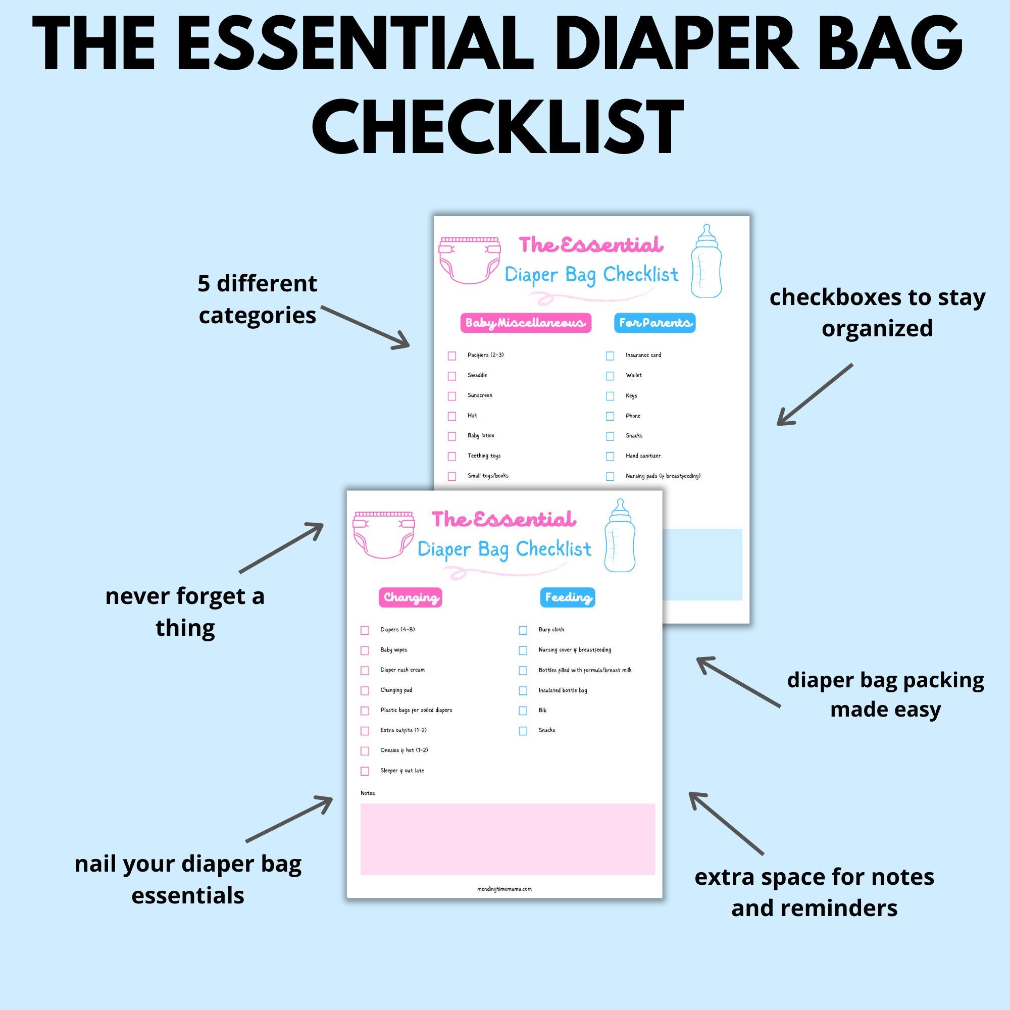 Diaper Bag Checklist Printable, Baby Bag Checklist, Diaper Bag ...