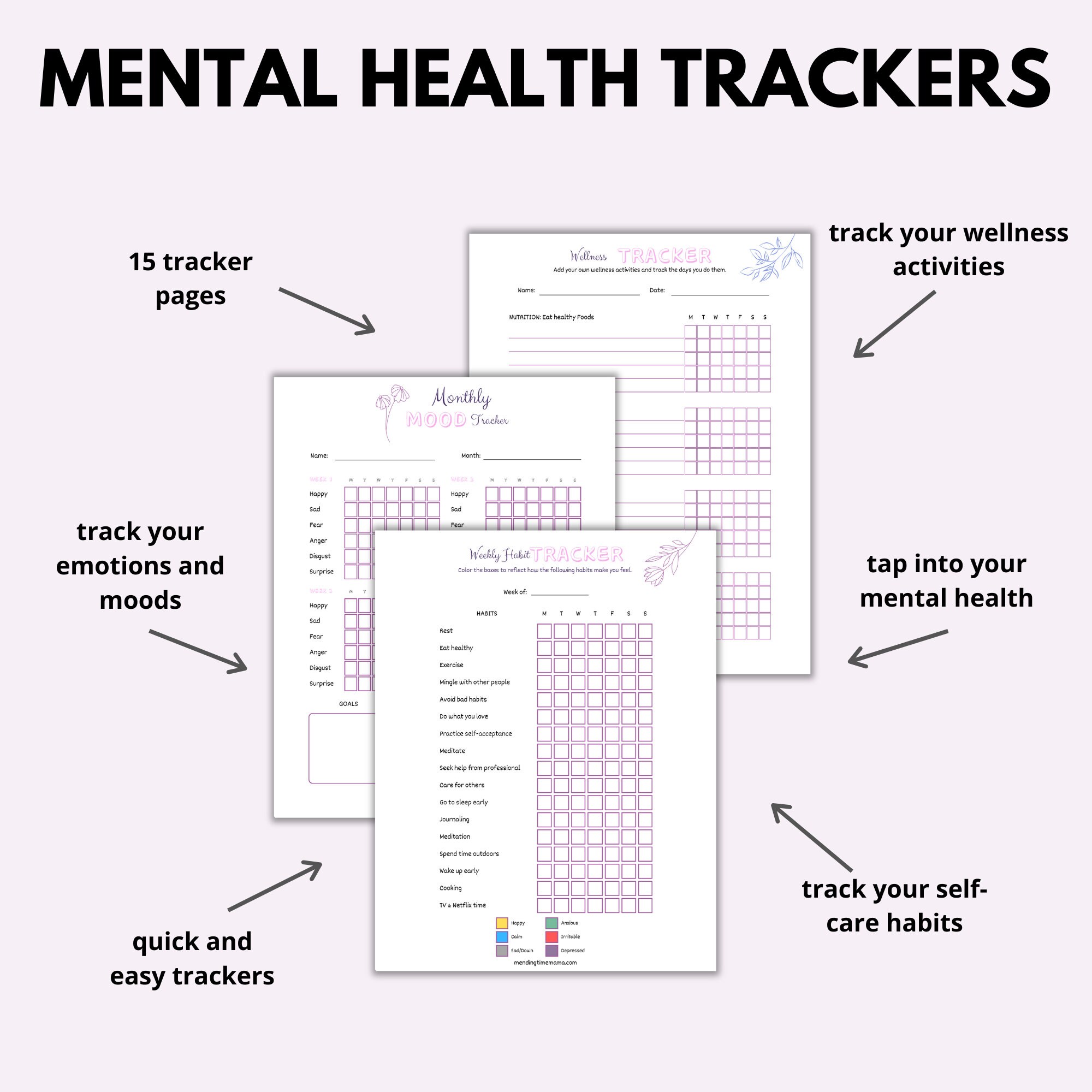Mental Health Printable Bundle Mental Health Trackers Mental Health ...