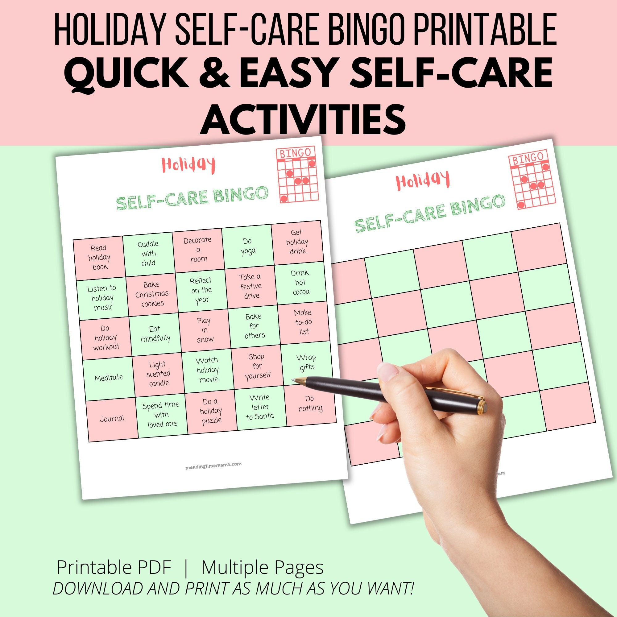 Holiday Self-care Bingo Printable Self-care Ideas PDF - Etsy