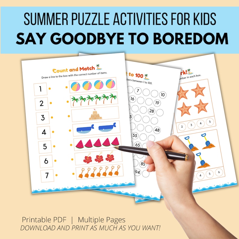 Summer Activities for Kids Printable Bundle, Summer Puzzle Activities ...