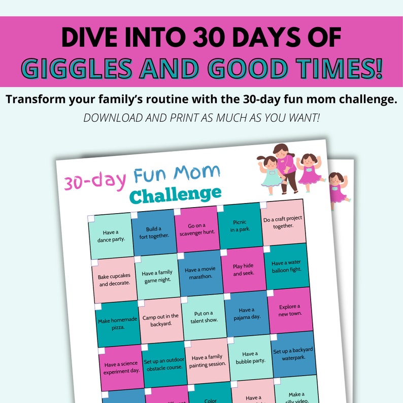 Fun Mom Challenge, Printable 30 Day Mom Challenge, Mom and Kids ...