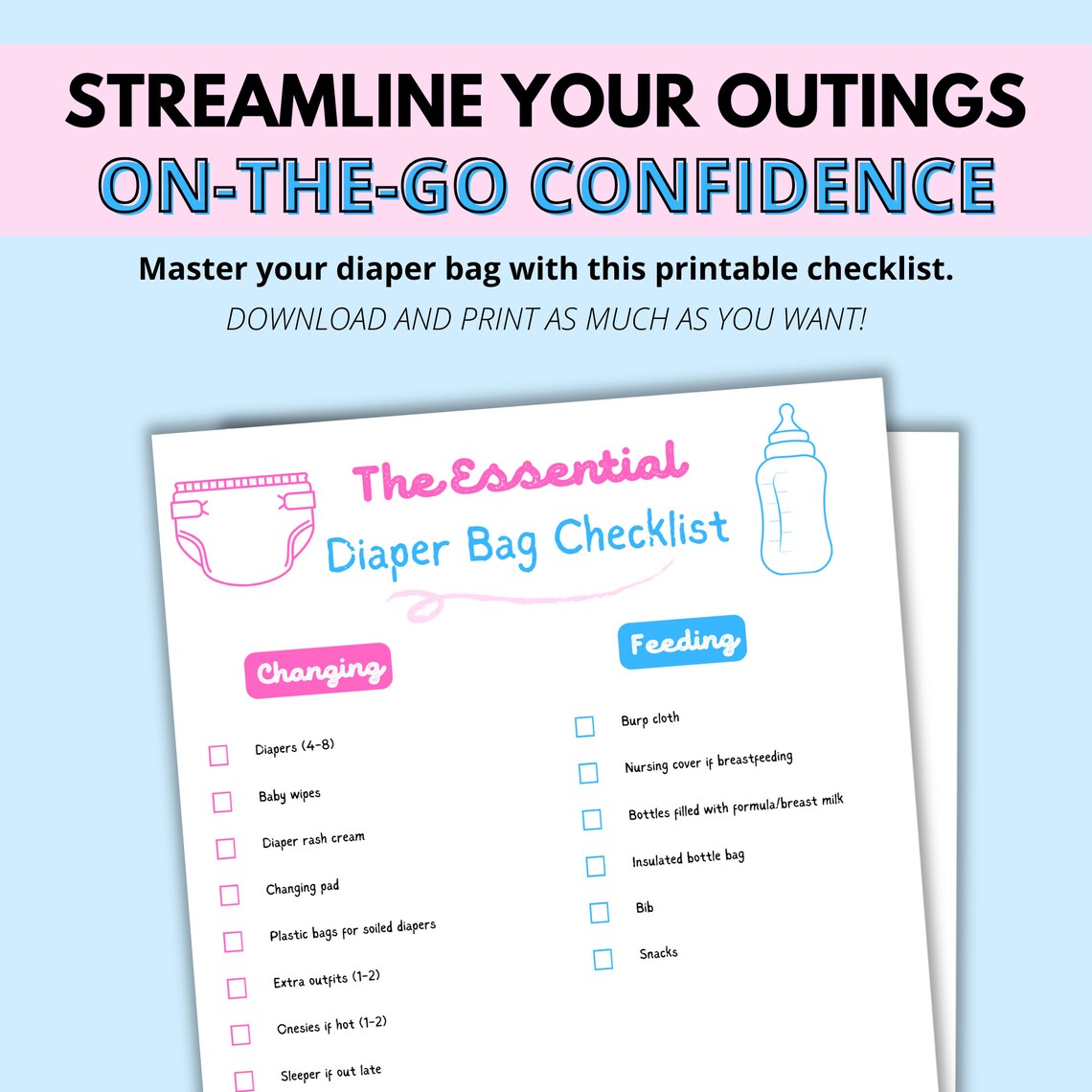 Diaper Bag Checklist Printable, Baby Bag Checklist, Diaper Bag ...