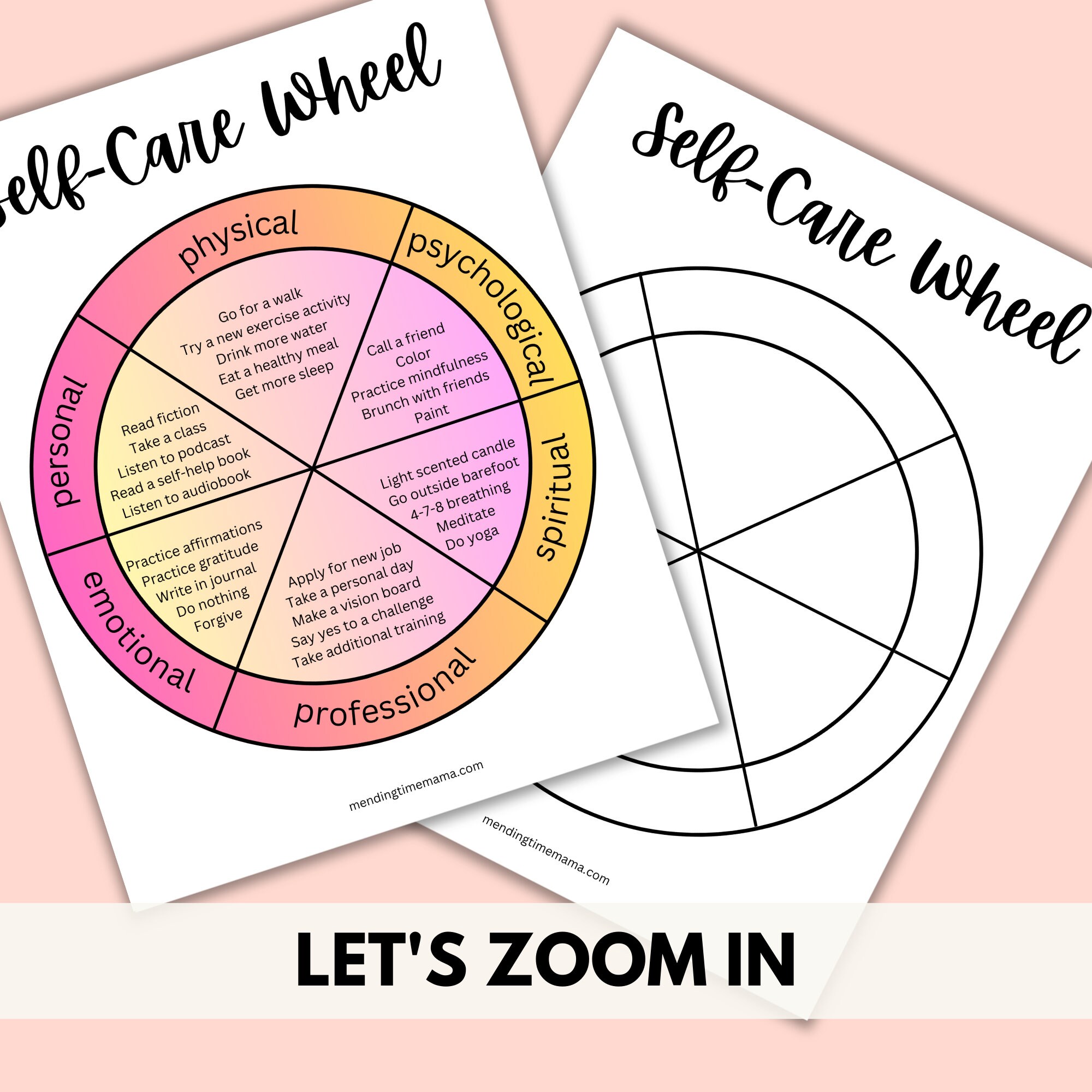 Self care Wheel Printable Mental Health Poster Wellness Chart