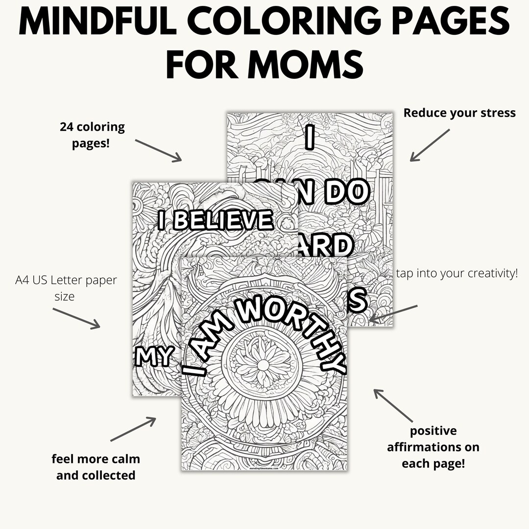 Mindful Coloring Pages for Moms Positive Affirmations Printable Color ...