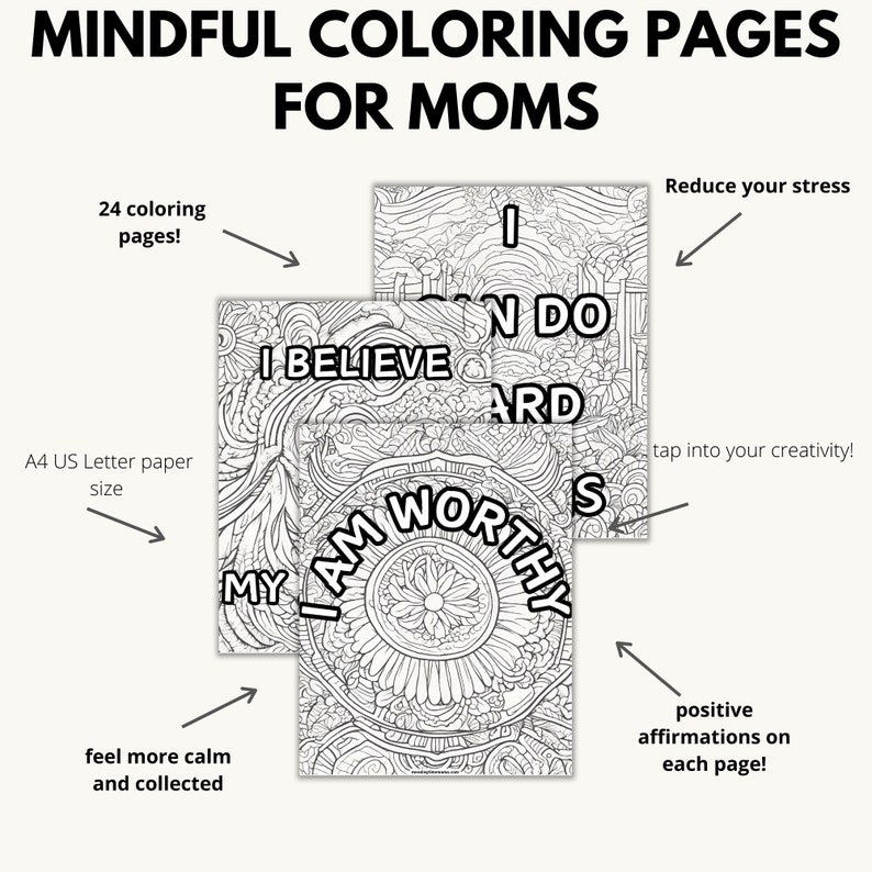 Mindful Coloring Pages for Moms, Positive Affirmations Printable, Color ...
