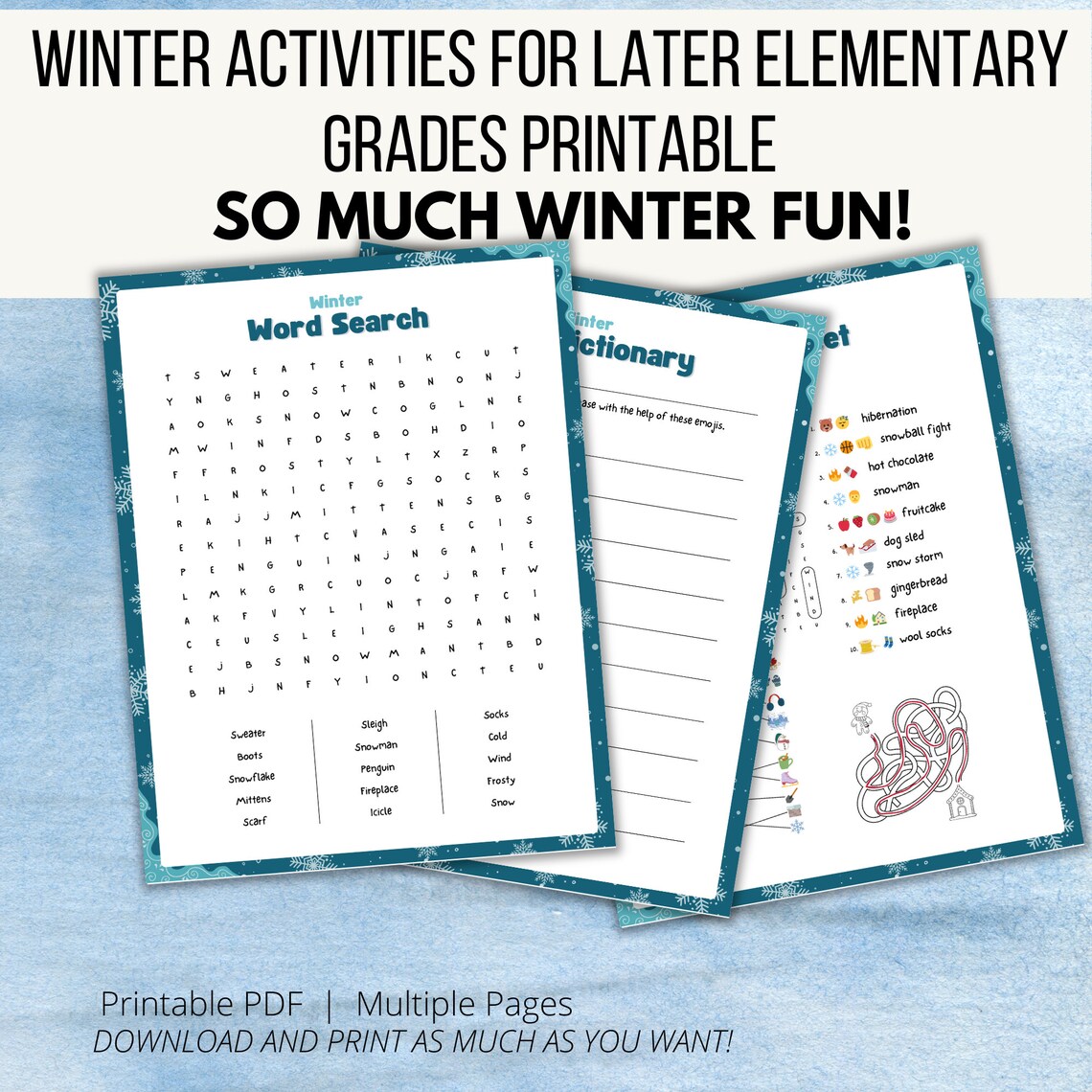 Winter Activities for Later Elementary Grades Printable, Literacy ...