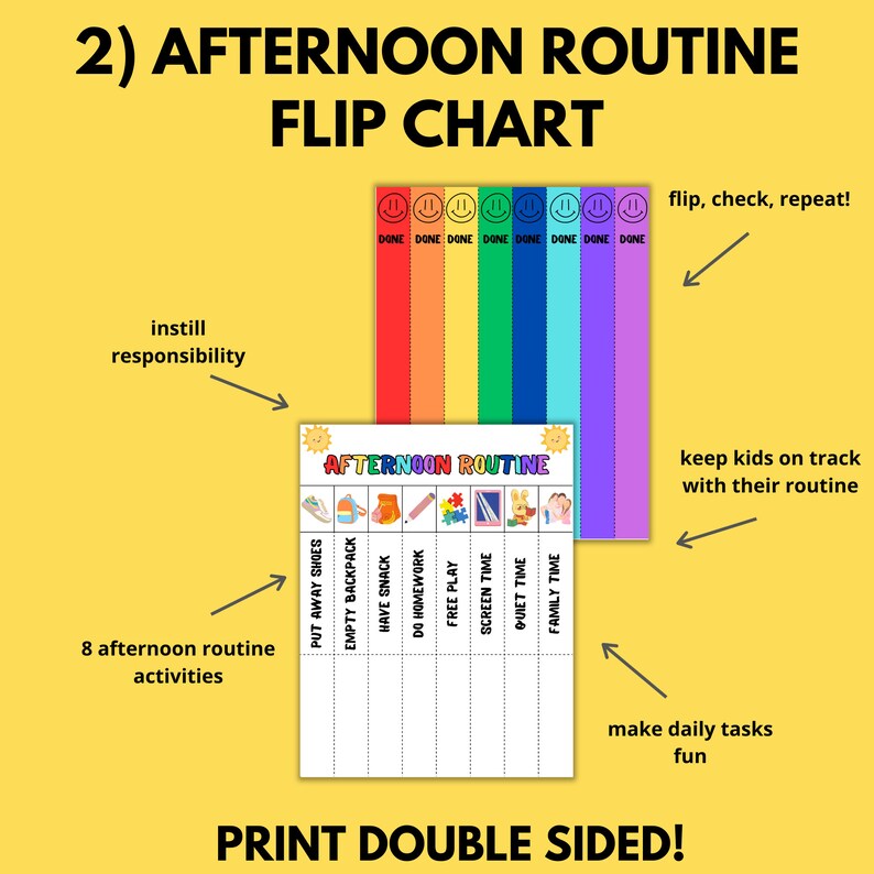 Kids Flip Routine Chart Printable, Morning Routine, Afternoon Routine ...