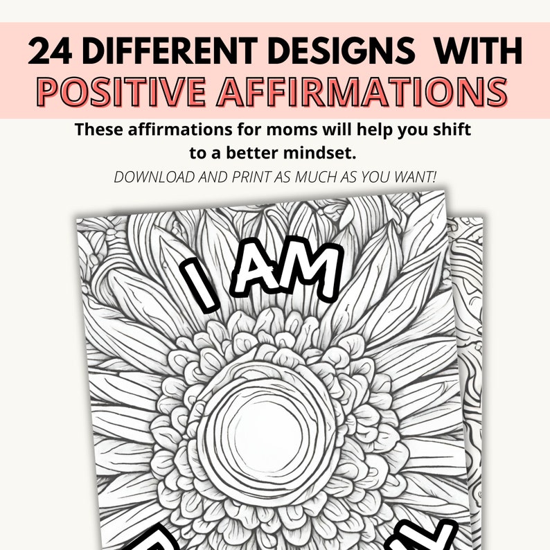 Mindful Coloring Pages for Moms, Positive Affirmations Printable, Color ...
