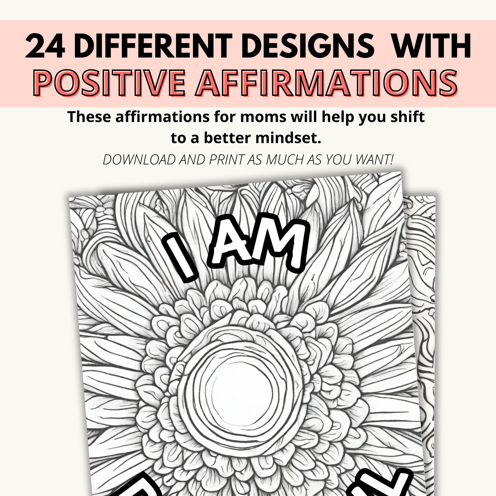 Mindful Coloring Pages for Moms, Positive Affirmations Printable, Color ...