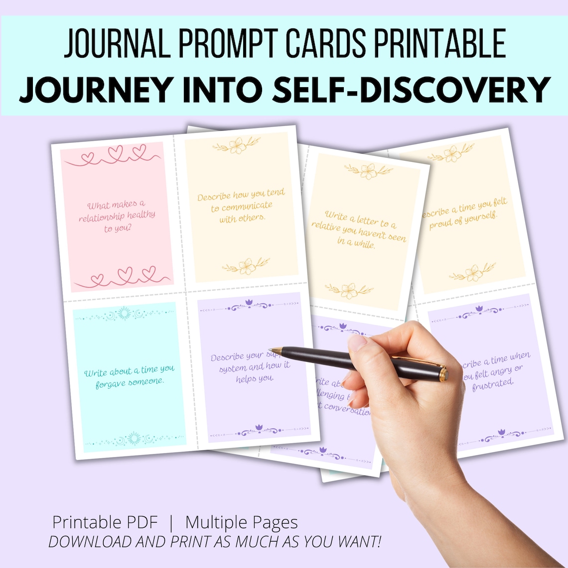 Journal Prompt Cards, Journaling Cards, Printable Cards, Self-discovery ...