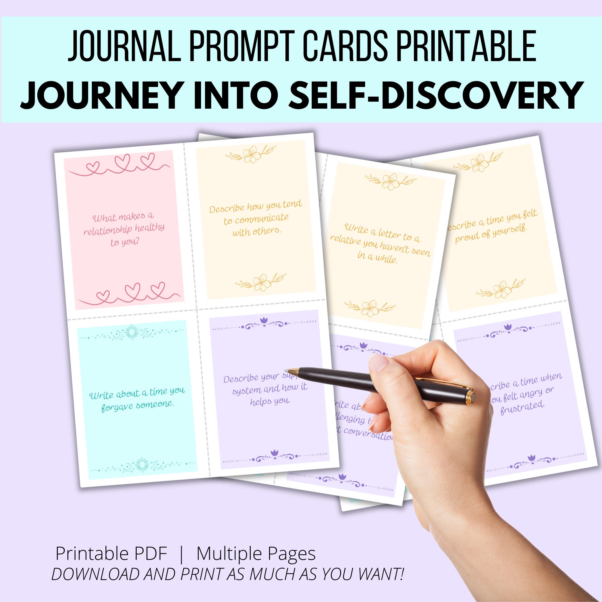 Journal Prompt Cards, Journaling Cards, Printable Cards, Self-discovery ...