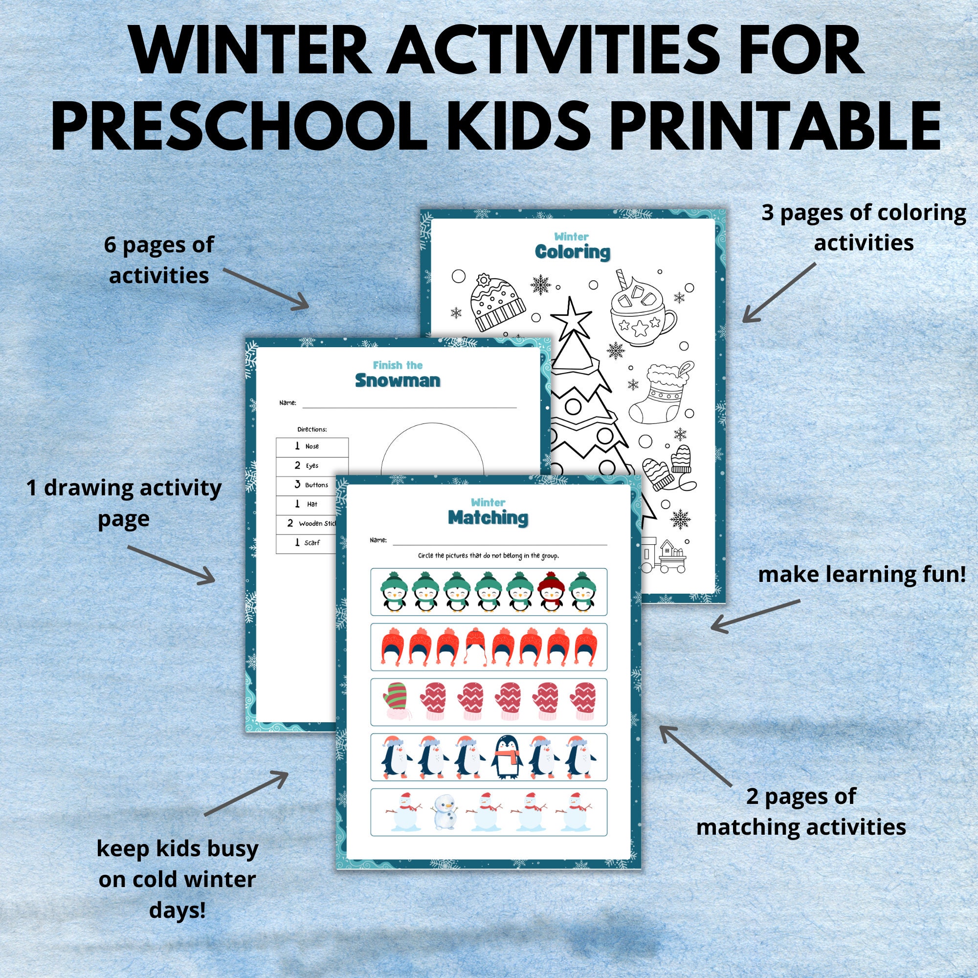 Winter Activities for Preschool Printable, Toddler Winter Activities ...