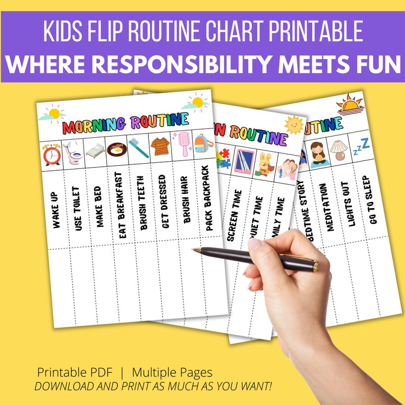 Kids Flip Routine Chart Printable, Morning Routine, Afternoon Routine ...