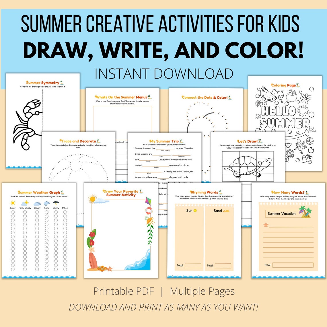 Summer Creative Activities, Summer Printables, Drawing Activities ...