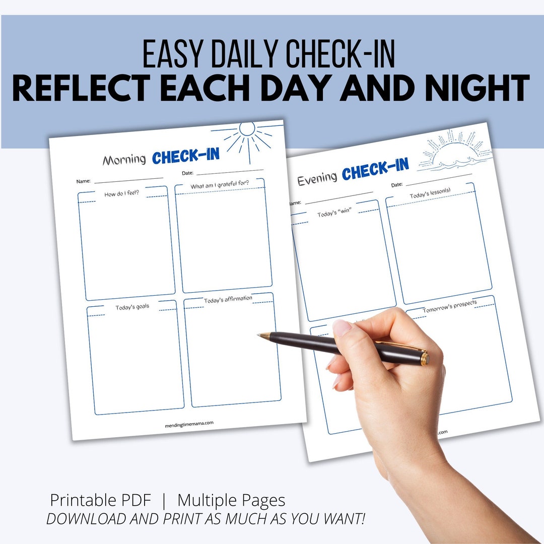 Easy Daily Reflection, Morning Check-in Printable, Evening Check-in ...