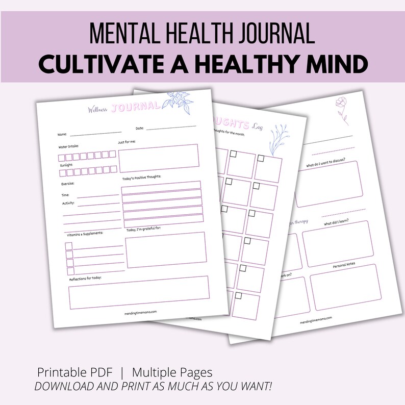 Mental Health Journal Printable, Self-care Planner, Anxiety Journal ...