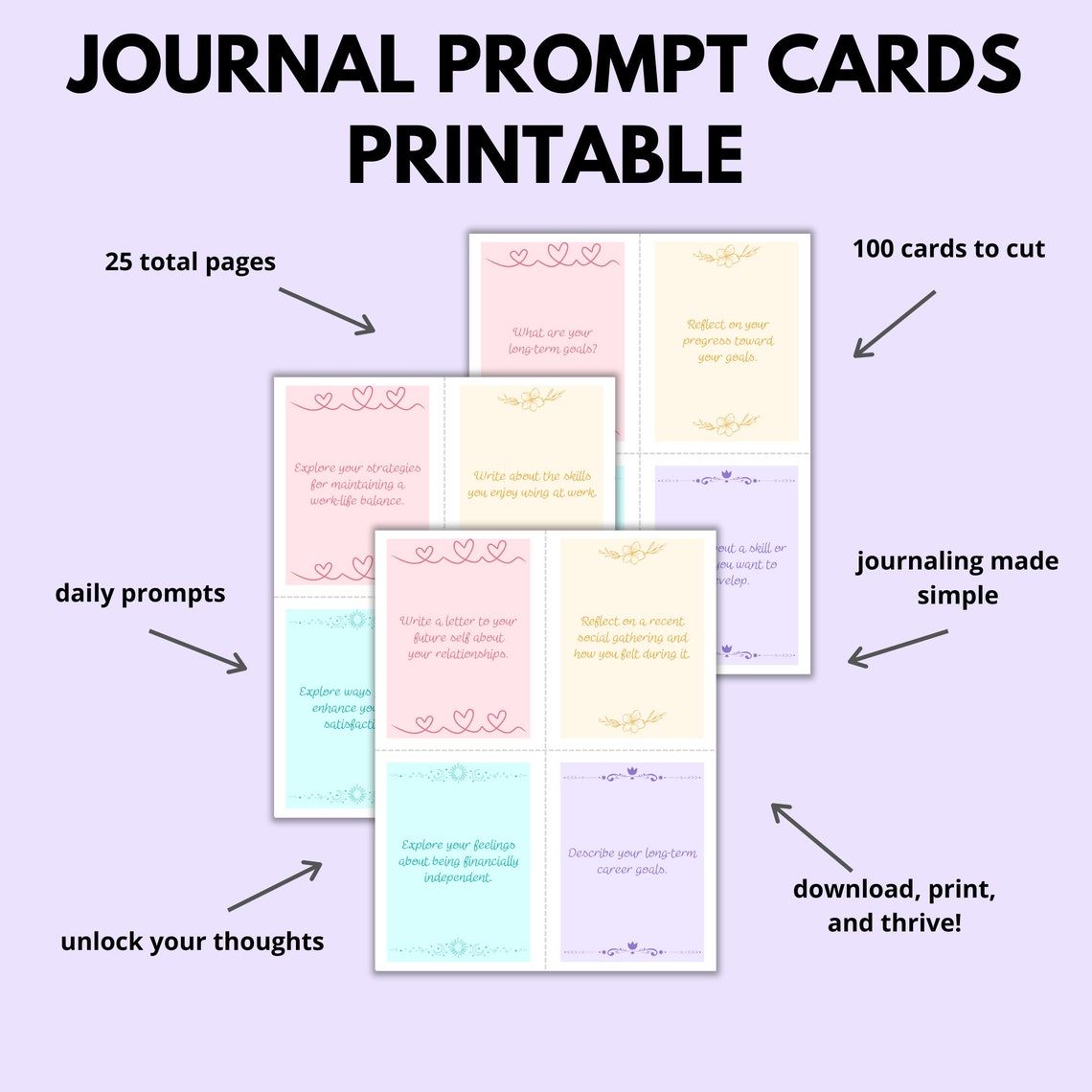 Printable Cards Bundle, Affirmation Cards, Self-care Cards, Journal ...