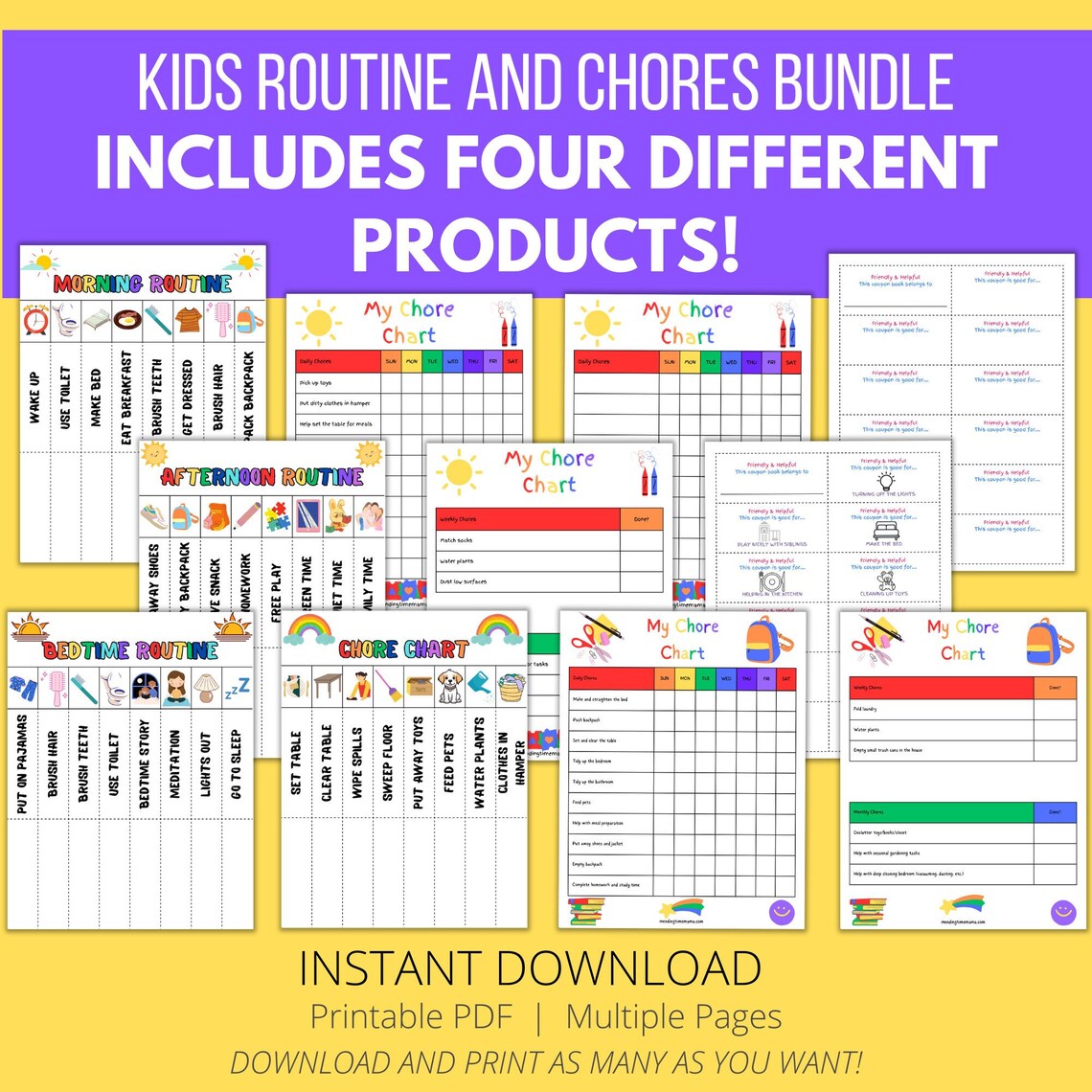 Routine and Chores Bundle, Kids Flip Routine Chart, Preschool Chore ...