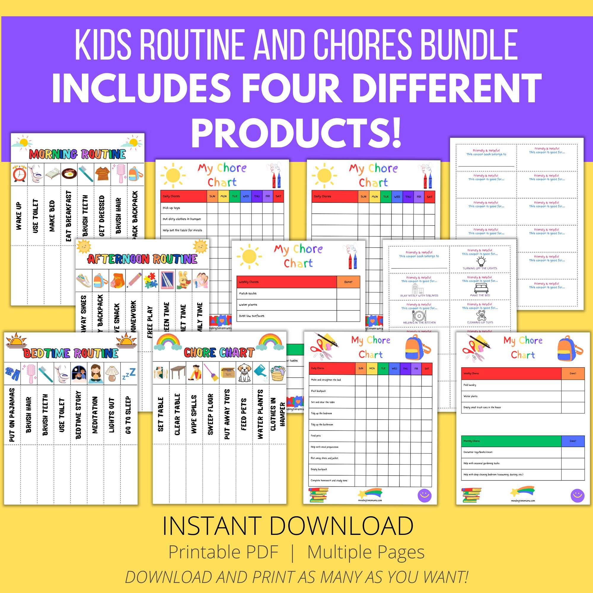 Routine and Chores Bundle, Kids Flip Routine Chart, Preschool Chore ...