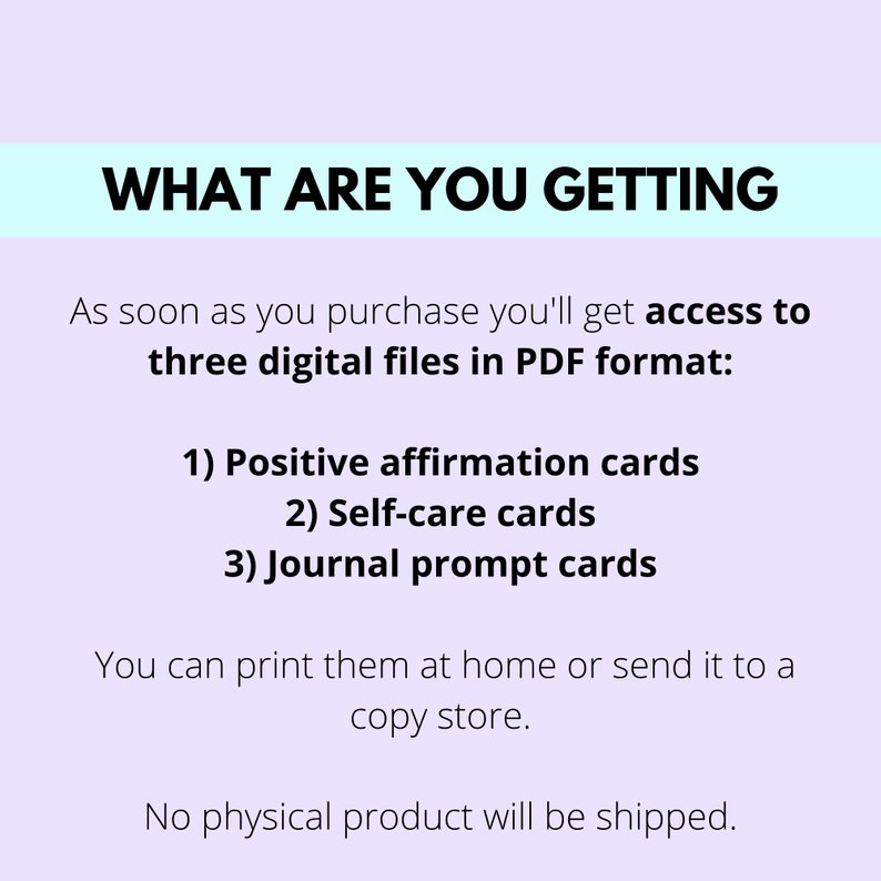 Printable Cards Bundle, Affirmation Cards, Self-care Cards, Journal ...