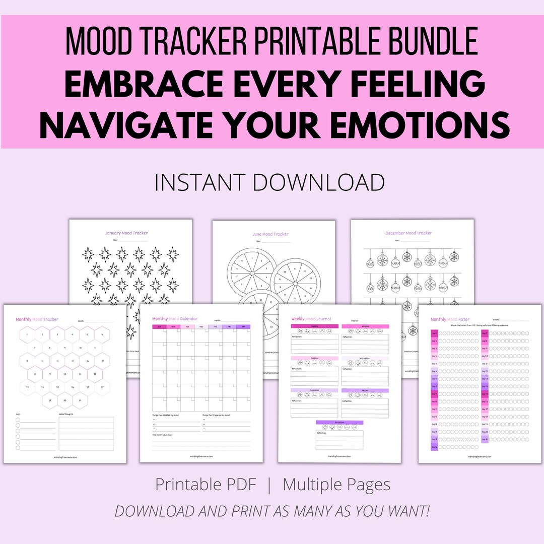 Mood Tracker Printable Bundle, Mood Tracker Kit, Mood Tracker Journal ...