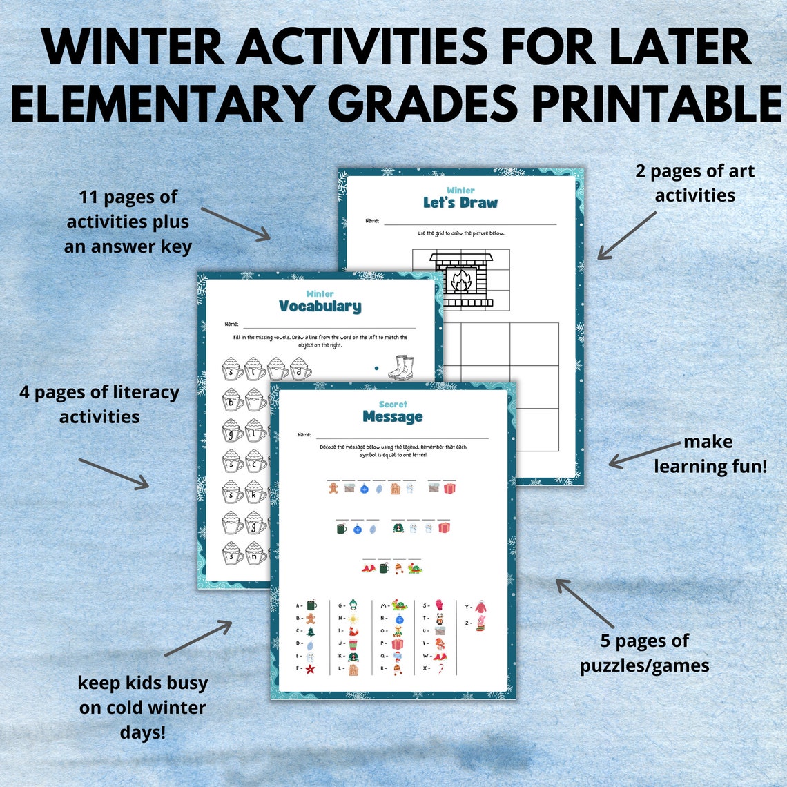 Winter Activities for Later Elementary Grades Printable, Literacy ...