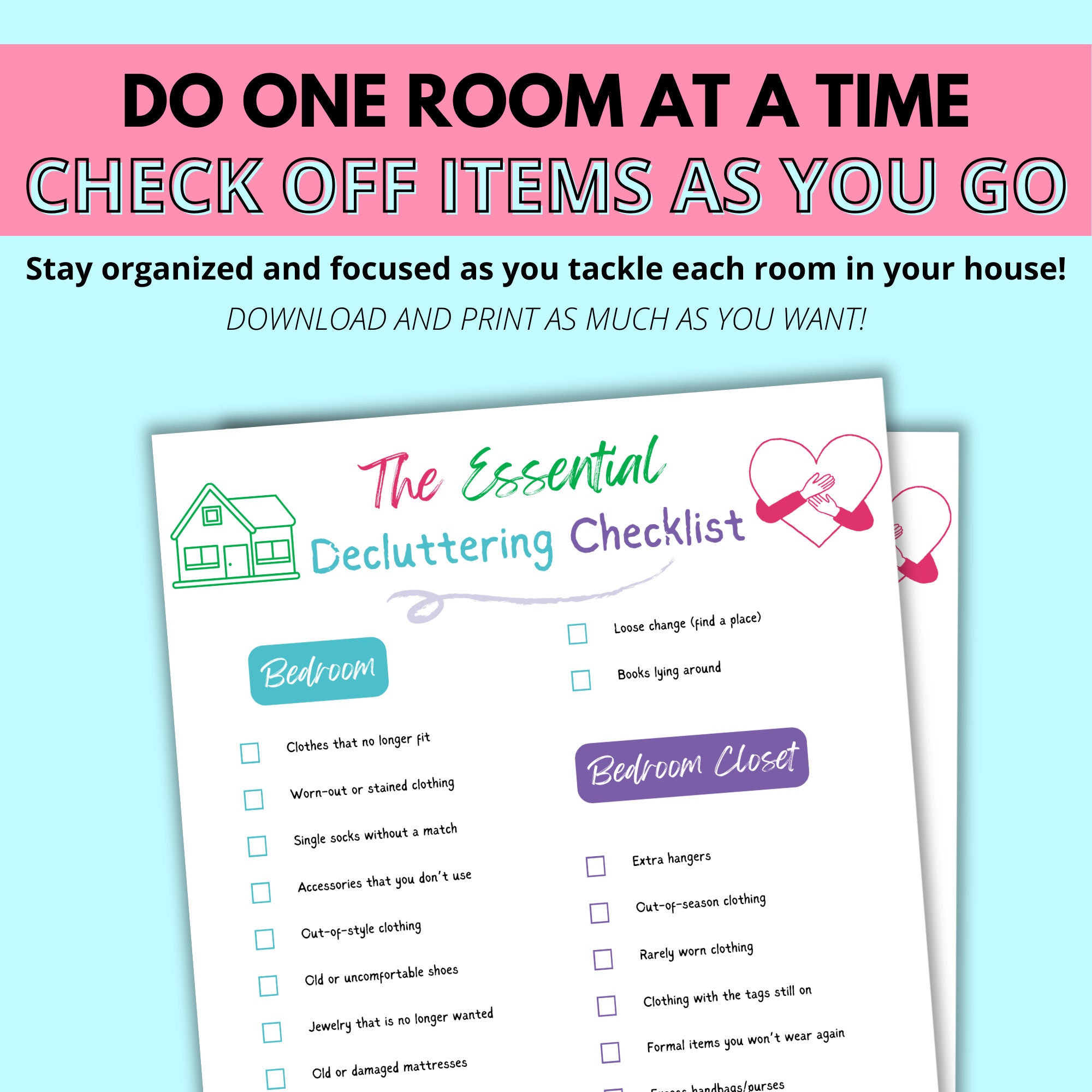 Declutter Checklist, Decluttering List, Decluttering Guide ...