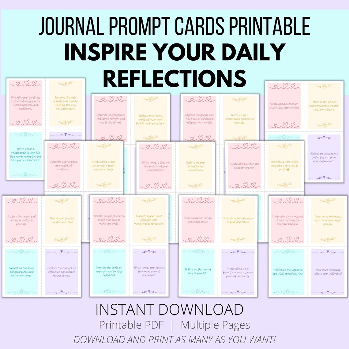 Journal Prompt Cards, Journaling Cards, Printable Cards, Self-discovery ...