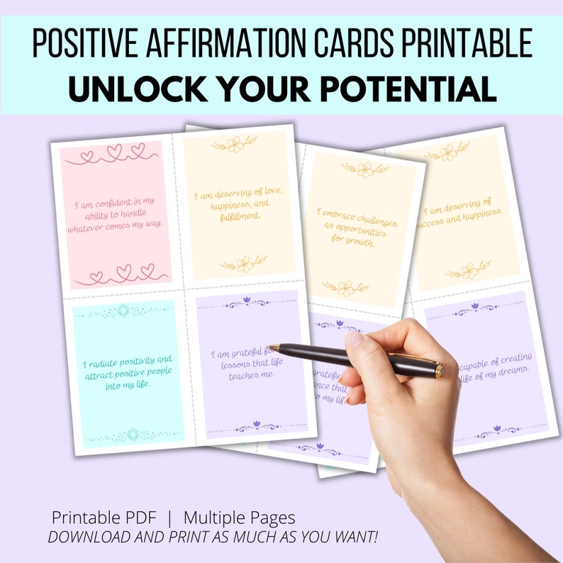 Printable Cards Bundle, Affirmation Cards, Self-care Cards, Journal ...