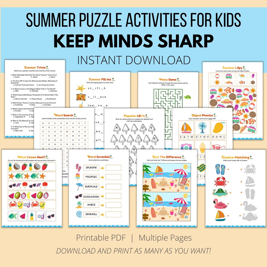 Summer Puzzle Activities, Summer Printables, Literacy Puzzles, Math ...