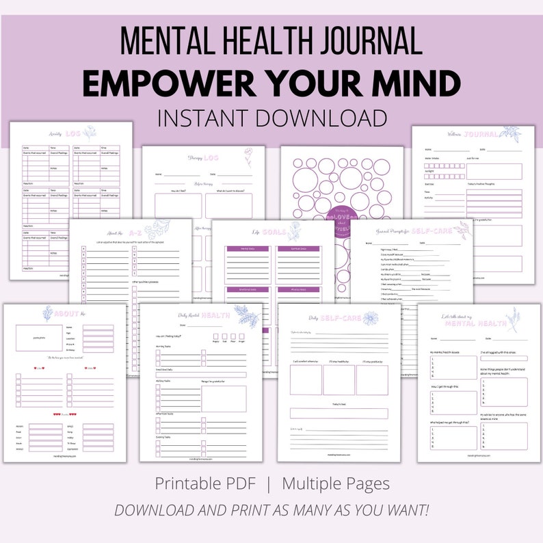 Mental Health Journal Printable, Self-care Planner, Anxiety Journal ...