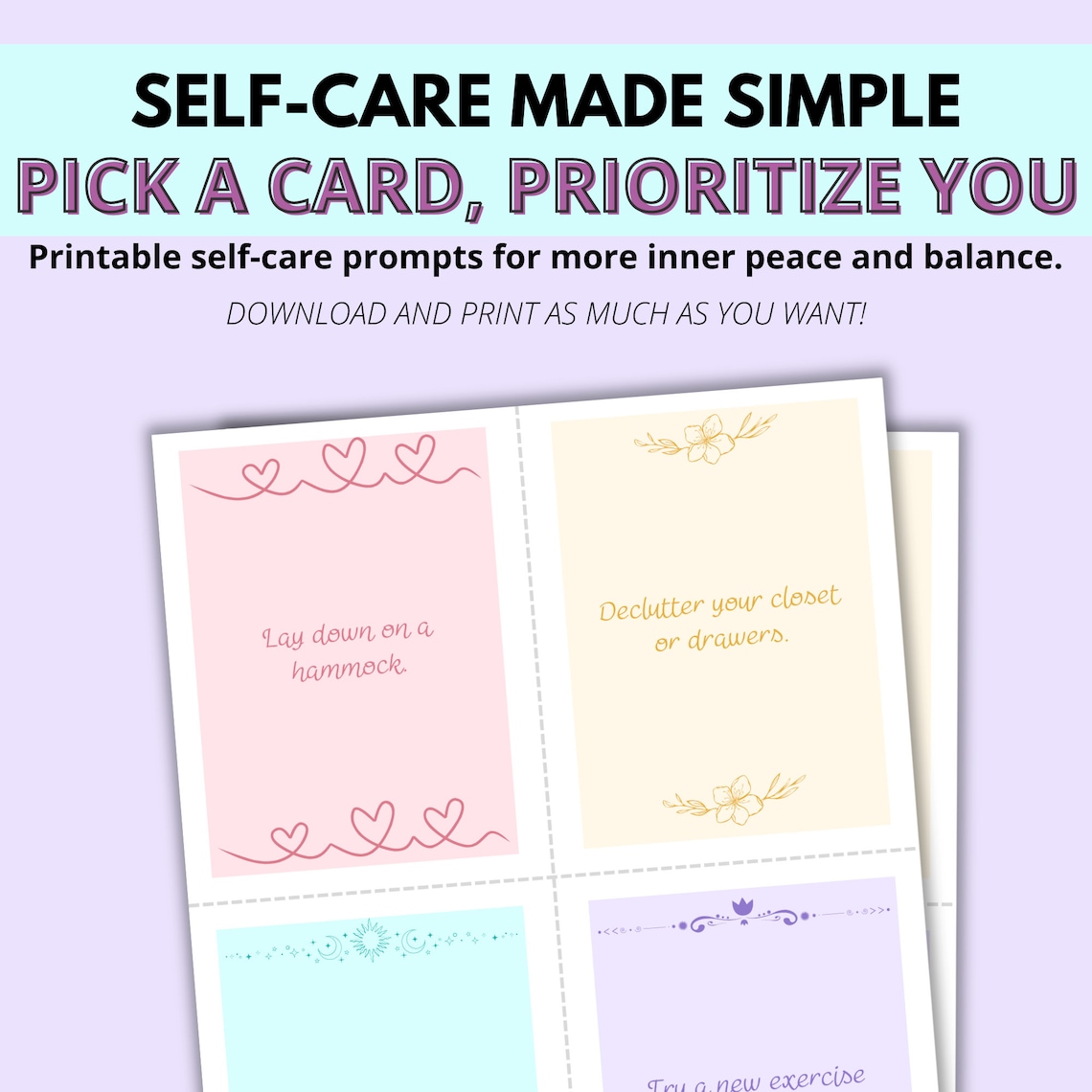 Self-care Card Deck, Printable Self-care Ideas, Printable Self-care ...