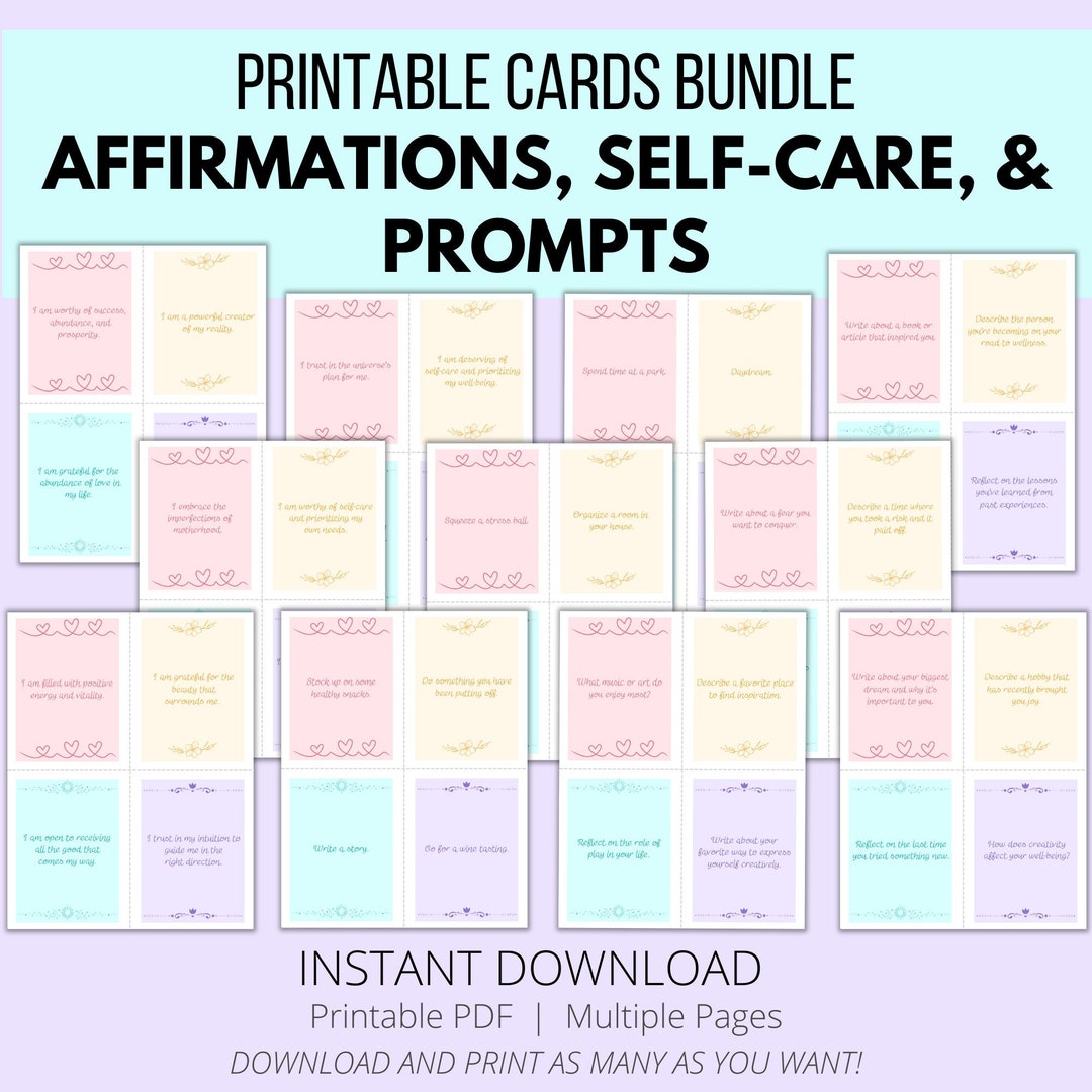Printable Cards Bundle, Affirmation Cards, Self-care Cards, Journal ...