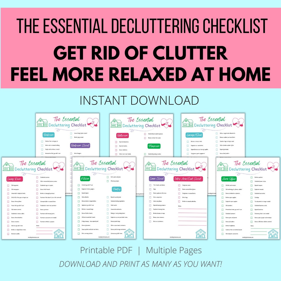 Declutter Checklist, Decluttering List, Decluttering Guide, Decluttering Planner, Declutter ...