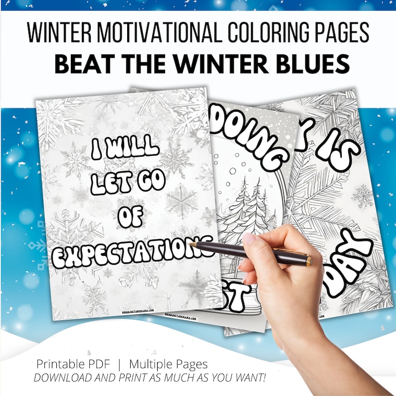 Motivational Coloring Pages Bundle, Mindful Coloring Printable, Winter ...