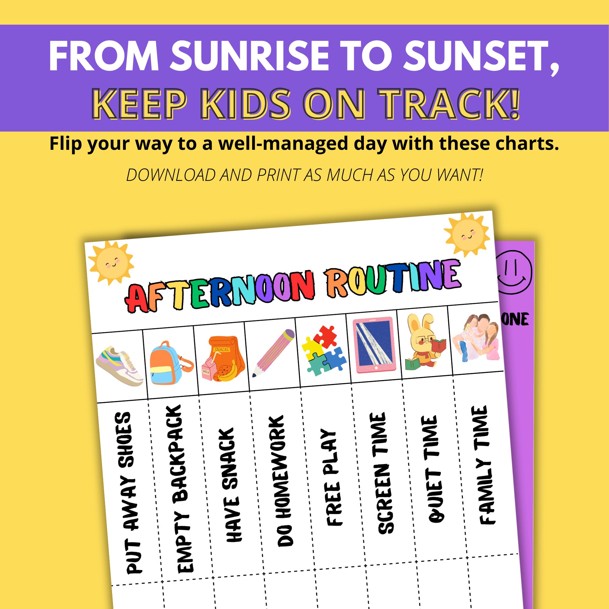 Kids Flip Routine Chart Printable, Morning Routine, Afternoon Routine ...