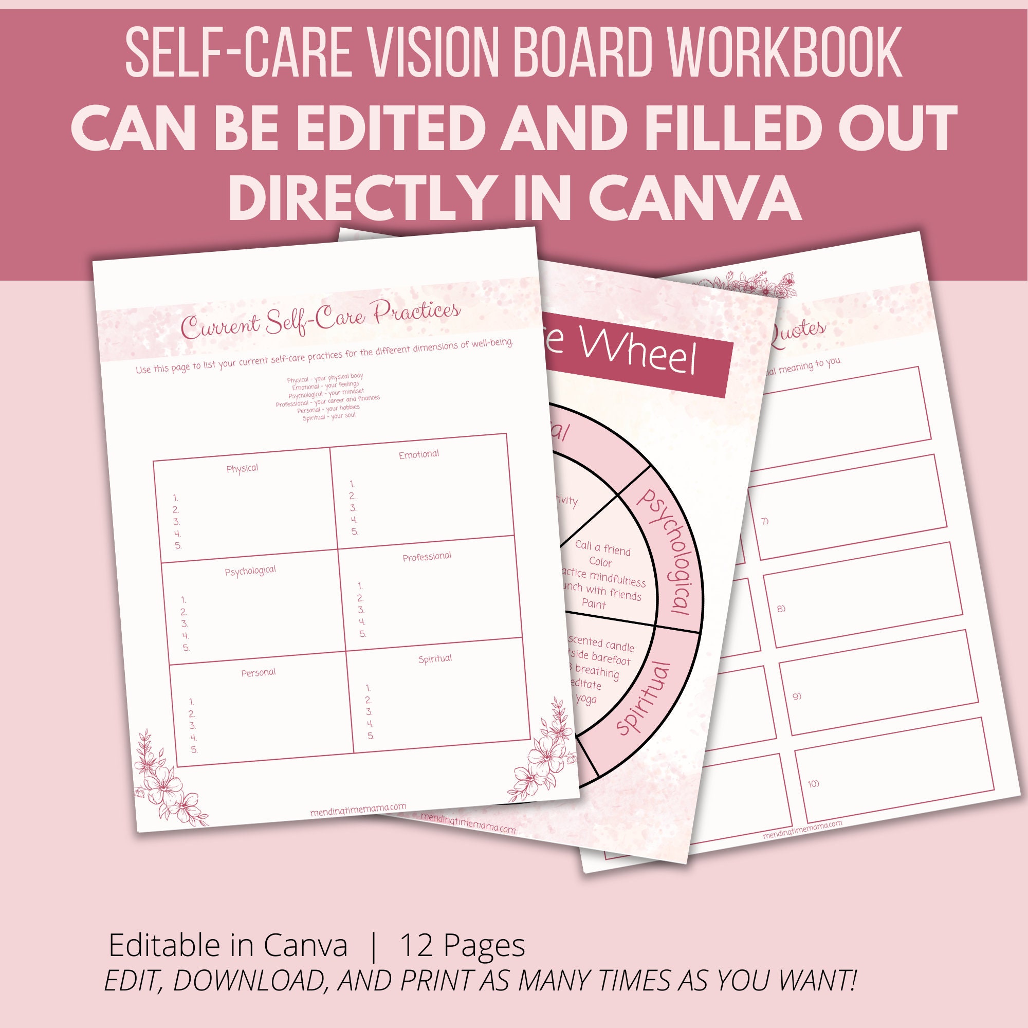 2024 Self-care Vision Board Workbook Template, Vision Board Kit, Canva ...