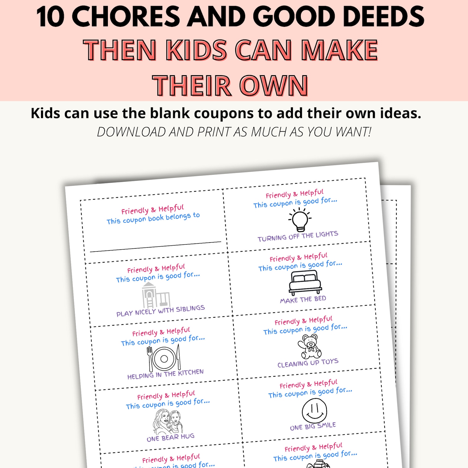 Friendly and Helpful Coupon Book for Kids Printable, Chores for ...