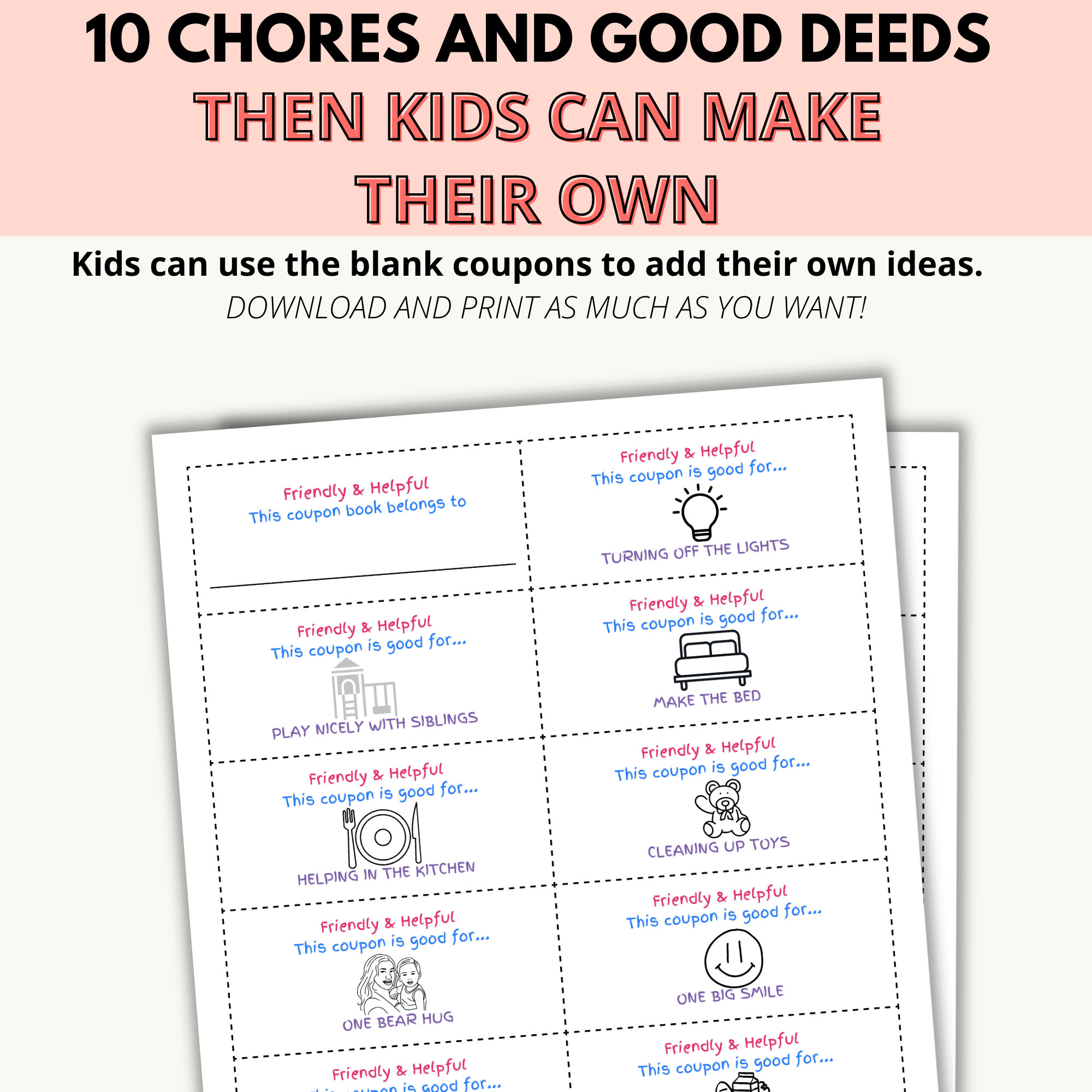 Friendly and Helpful Coupon Book for Kids Printable, Chores for ...