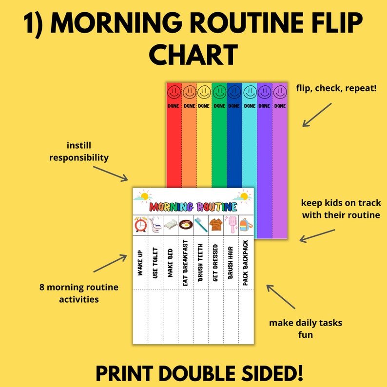 Kids Flip Routine Chart Printable, Morning Routine, Afternoon Routine ...