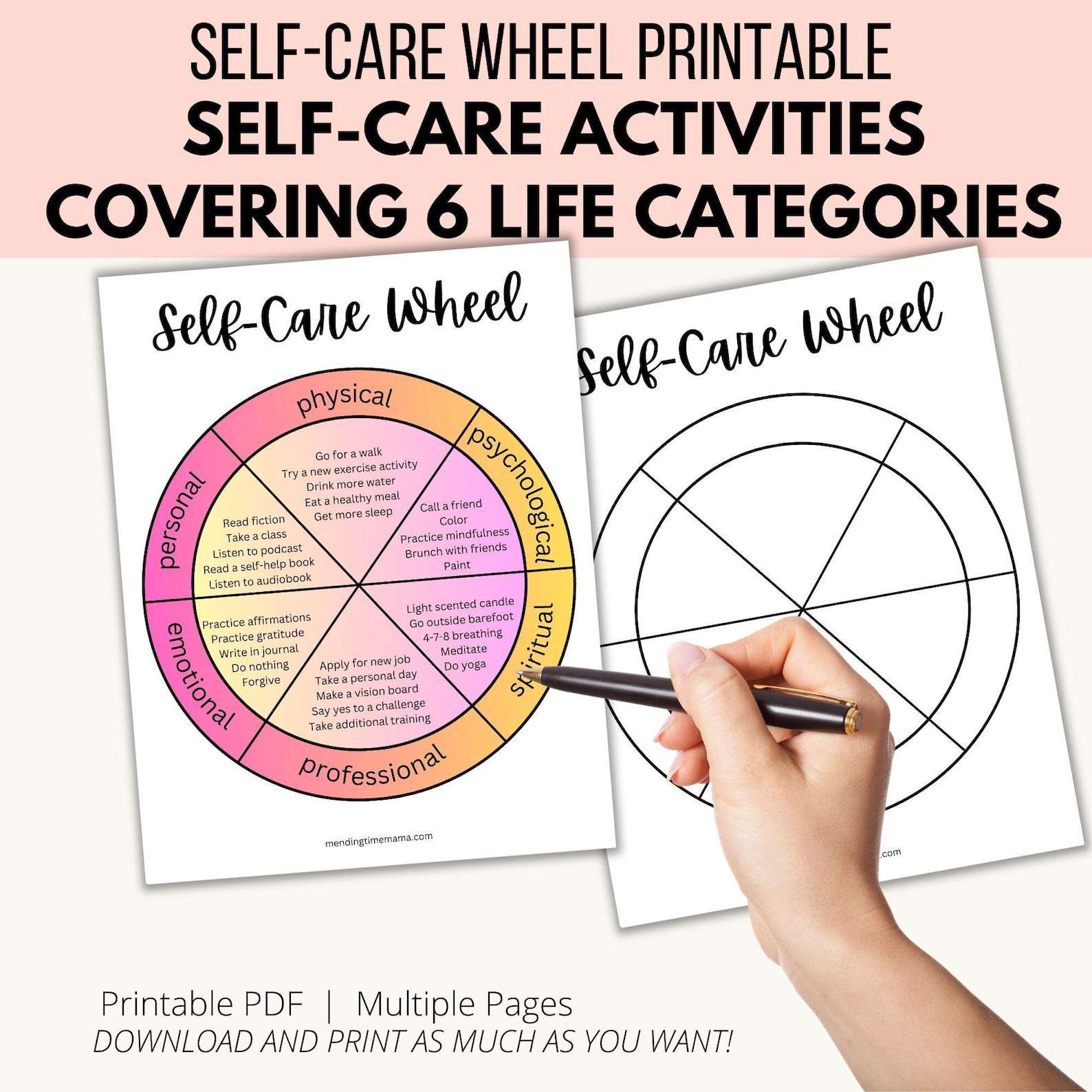 Self-care Wheel Printable, Mental Health Poster, Wellness Chart ...